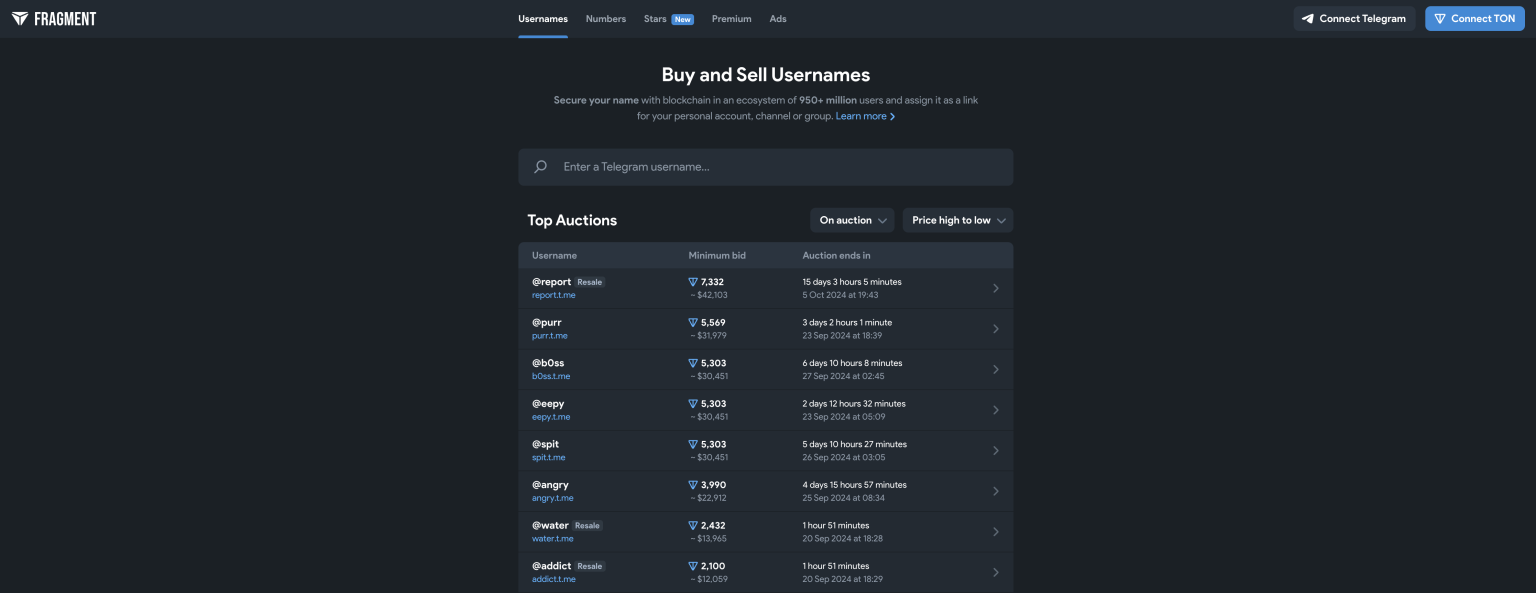 Fragment.com 全方位指南 - 购买用户名，匿名号码 - TON Panda